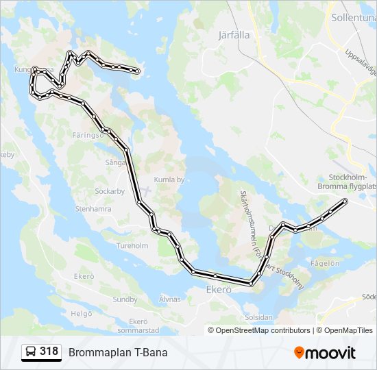 318 Rutt: Tidtabeller, Hållplatser & Kartor - Brommaplan T-Bana ...