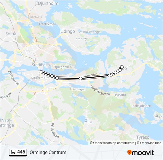 445 Rutt: Tidtabeller, Hållplatser & Kartor - Orminge Centrum (Uppdaterat)
