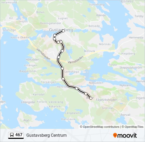 467 Rutt: Tidtabeller, Hållplatser & Kartor - Gustavsberg Centrum ...