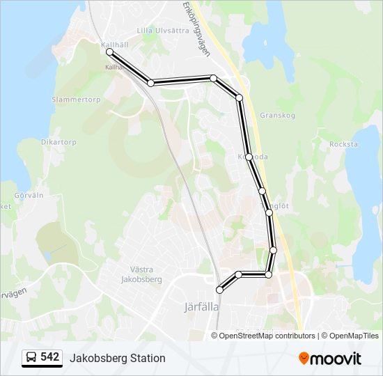 542 Rutt: Tidtabeller, Hållplatser & Kartor - Jakobsberg Station ...