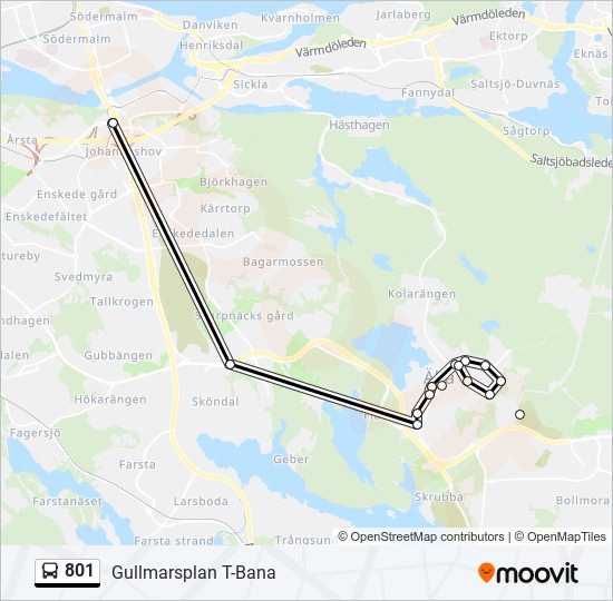 801 Rutt: Tidtabeller, Hållplatser & Kartor - Gullmarsplan T-Bana ...
