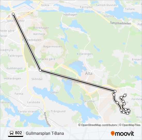 802 Rutt: Tidtabeller, Hållplatser & Kartor - Gullmarsplan T-Bana ...