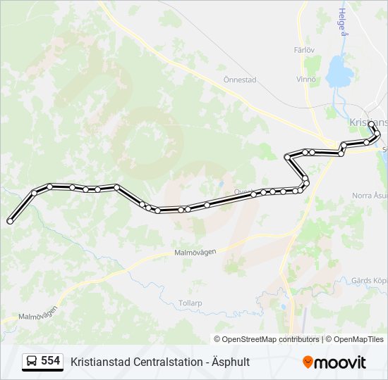 554 Rutt: Tidtabeller, Hållplatser & Kartor - Kristianstad ...