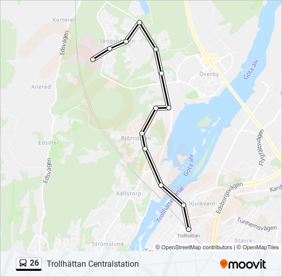 26 Rutt: Tidtabeller, Hållplatser & Kartor - Trollhättan Centralstation ...