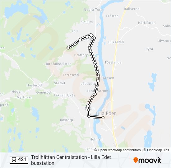 421 Rutt: Tidtabeller, Hållplatser & Kartor - Kärrsbacken Vändplats ...