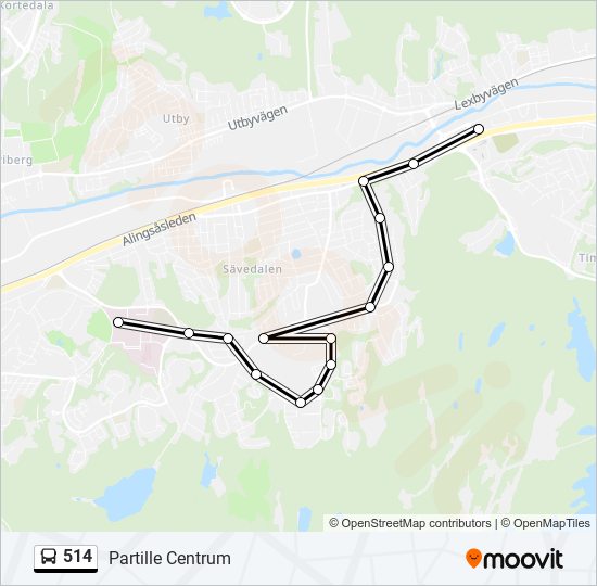 514 Rutt: Tidtabeller, Hållplatser & Kartor - Partille Centrum (Uppdaterat)