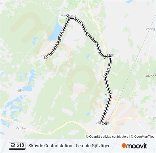 613 Rutt: Tidtabeller, Hållplatser & Kartor - Skövde Centralstation ...