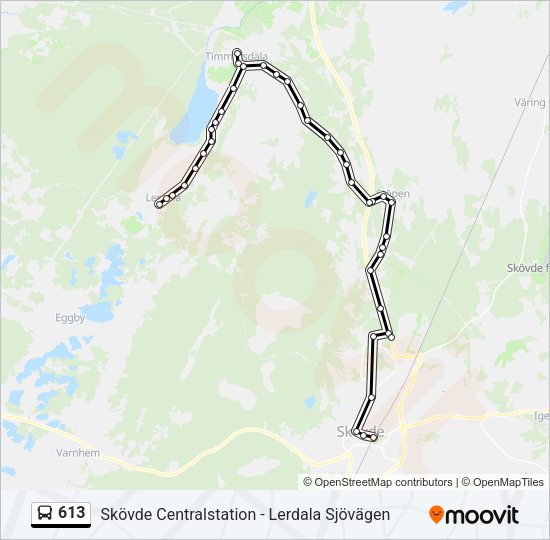 613 Rutt: Tidtabeller, Hållplatser & Kartor - Skövde Centralstation ...