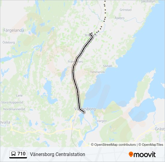 710 Rutt: Tidtabeller, Hållplatser & Kartor - Vänersborg Centralstation ...