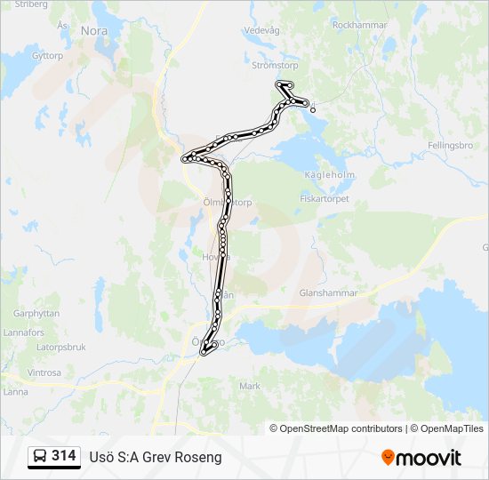 314 Rutt: Tidtabeller, Hållplatser & Kartor - Usö S:A Grev Roseng ...