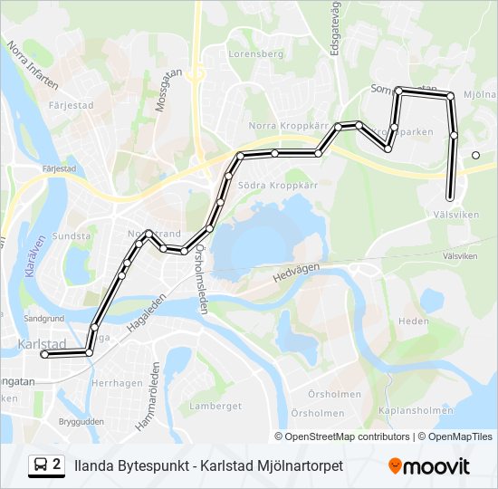 2 Rutt: Tidtabeller, Hållplatser & Kartor - Karlstad Stora Torget ...