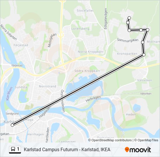 1 Rutt: Tidtabeller, Hållplatser & Kartor - Karlstad Stora Torget ...