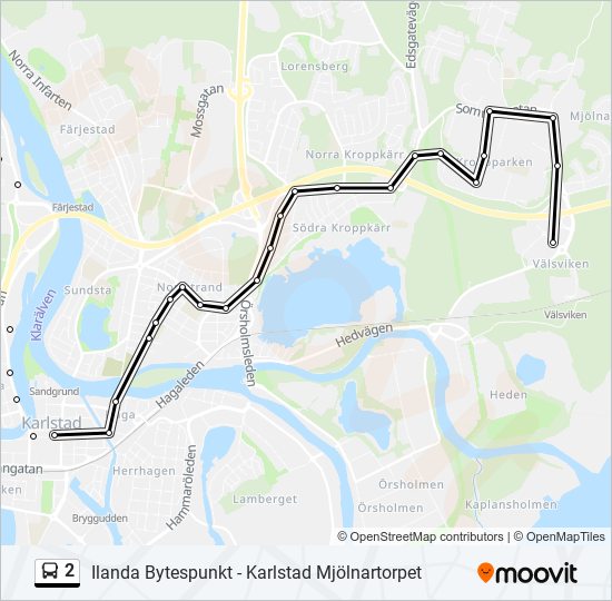 2 Rutt: Tidtabeller, Hållplatser & Kartor - Karlstad, Välsviken ...