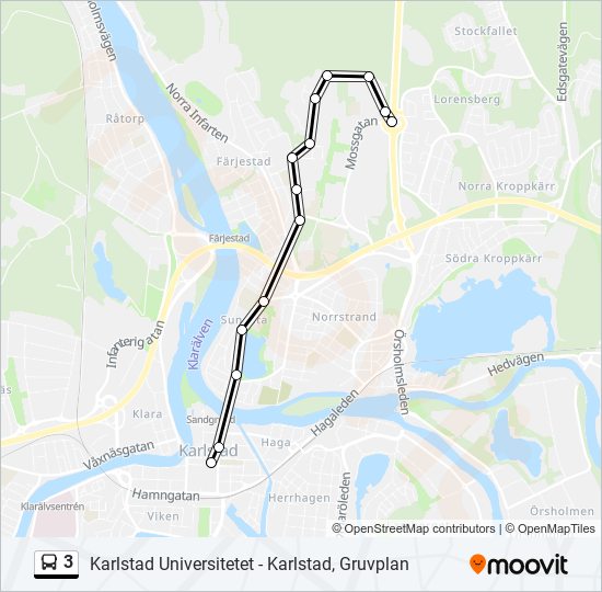 3 Rutt: Tidtabeller, Hållplatser & Kartor - Karlstad, Ruds Bytespunkt ...