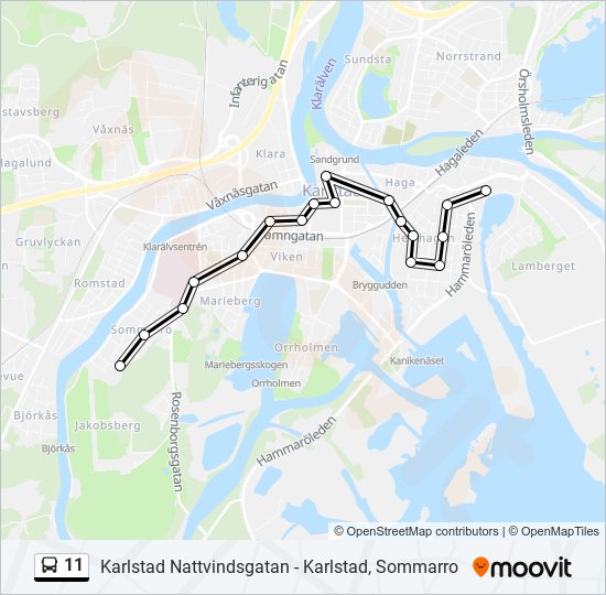 11 Rutt: Tidtabeller, Hållplatser & Kartor - Karlstad Idrottens Hus ...