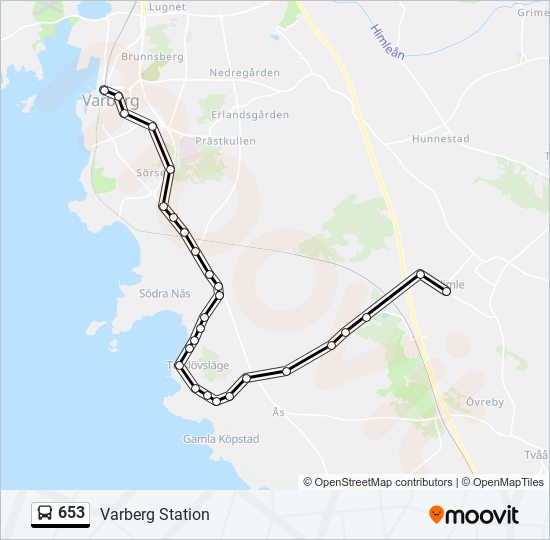 653 Rutt: Tidtabeller, Hållplatser & Kartor - Varberg Station (Uppdaterat)