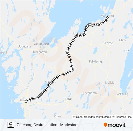 västtågen Rutt: Tidtabeller, Hållplatser & Kartor - Mariestad Station ...