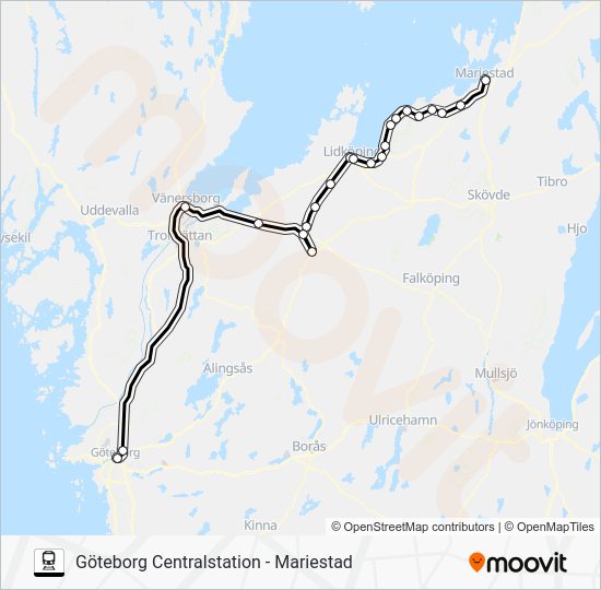 västtågen Rutt: Tidtabeller, Hållplatser & Kartor - Mariestad Station ...