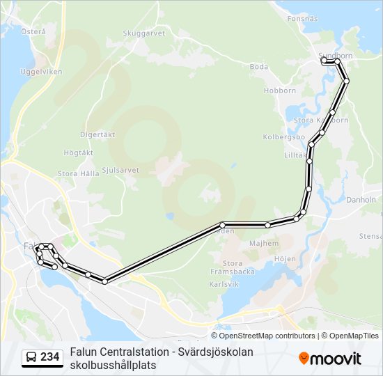 234 Rutt: Tidtabeller, Hållplatser & Kartor - Sundborn Affären (Uppdaterat)