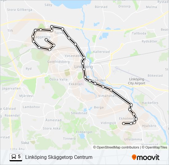 5 Rutt: Tidtabeller, Hållplatser & Kartor - Linköping Skäggetorp ...