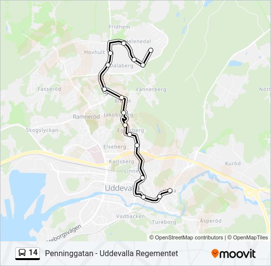 14 Route: Schedules, Stops & Maps - Uddevalla Regementet (Updated)