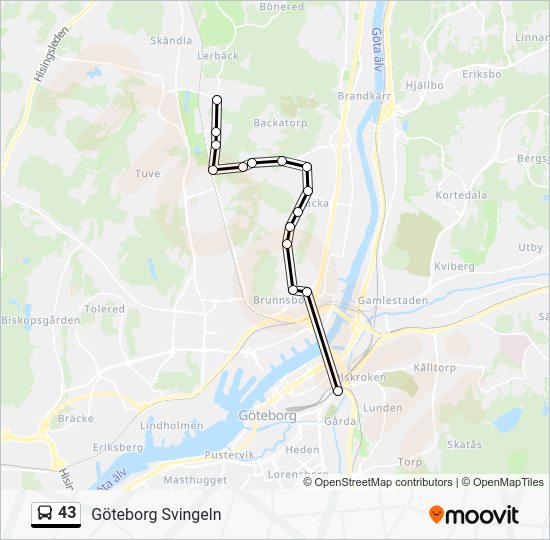 43 Route: Schedules, Stops & Maps - Göteborg Svingeln (Updated)