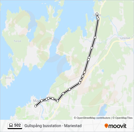502 Rutt: Tidtabeller, Hållplatser & Kartor - Sjötorp (Mariestad ...