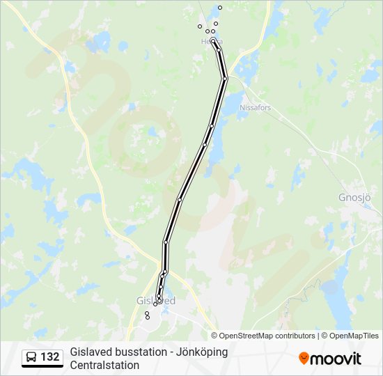 132 Rutt: Tidtabeller, Hållplatser & Kartor - Gislaved Busstation ...