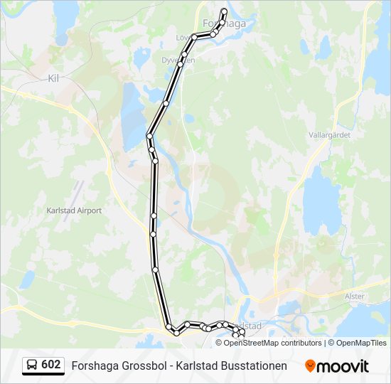 602 Rutt: Tidtabeller, Hållplatser & Kartor - Karlstad Busstationen ...