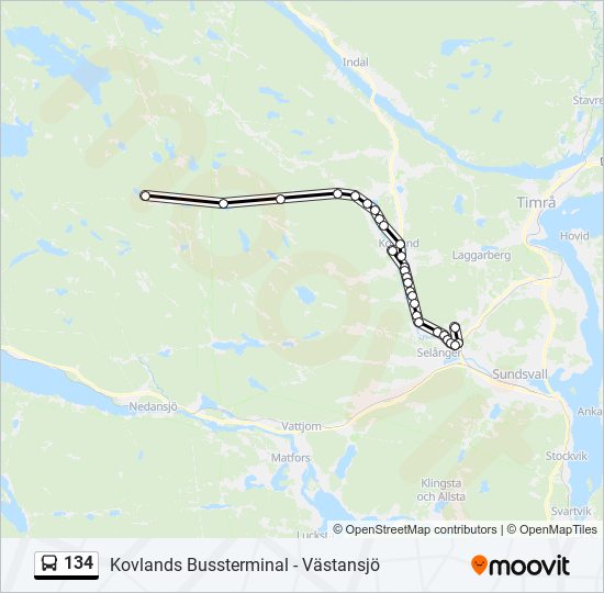 134 Route: Schedules, Stops & Maps - Bergsåker Robäcken (Updated)