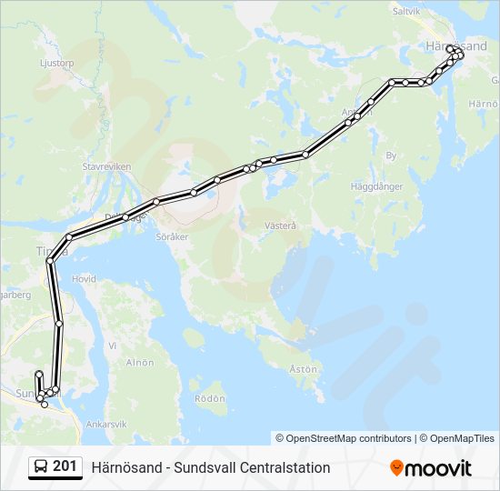 201 Rutt: Tidtabeller, Hållplatser & Kartor - Härnösand Station ...
