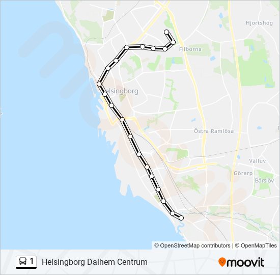 1 Rutt: Tidtabeller, Hållplatser & Kartor - Helsingborg Dalhem Centrum ...