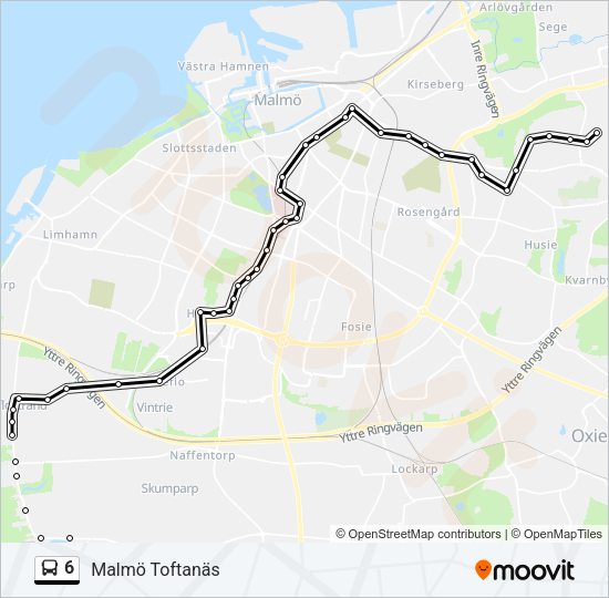6 Rutt: Tidtabeller, Hållplatser & Kartor - Malmö Toftanäs (Uppdaterat)