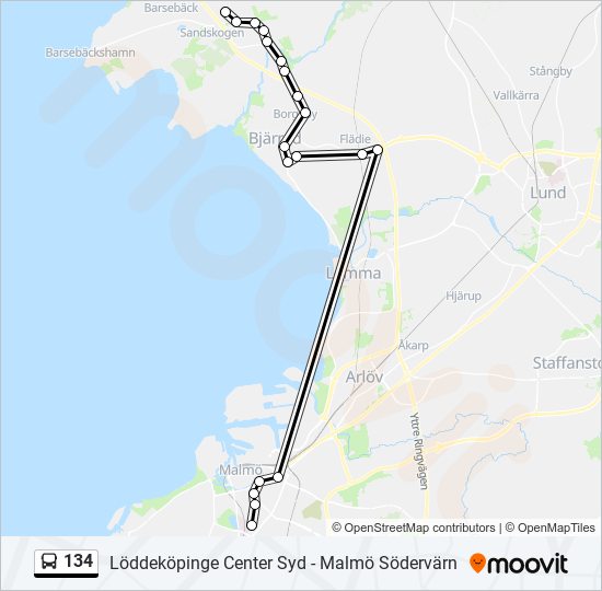 134 Route: Schedules, Stops & Maps - Löddeköpinge Center Syd (Updated)