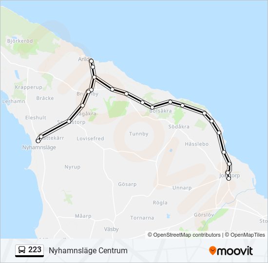 223 Rutt: Tidtabeller, Hållplatser & Kartor - Nyhamnsläge Centrum ...