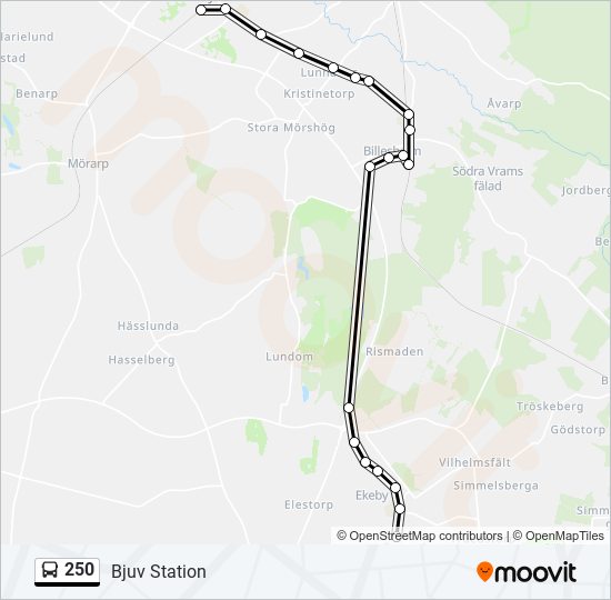 250 Rutt: Tidtabeller, Hållplatser & Kartor - Bjuv Station (Uppdaterat)