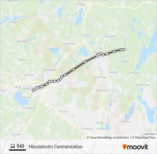 542 Rutt: Tidtabeller, Hållplatser & Kartor - Hässleholm Centralstation ...
