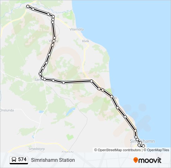 574 Rutt: Tidtabeller, Hållplatser & Kartor - Simrishamn Station ...