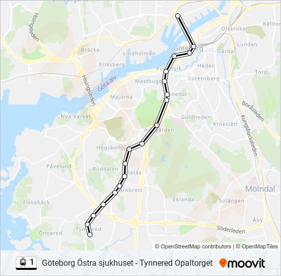 1 Rutt: Tidtabeller, Hållplatser & Kartor - Göteborg Frihamnsviadukten ...