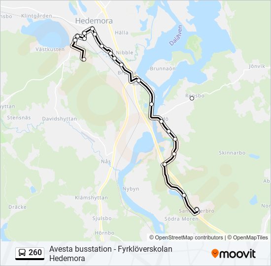 260 Rutt: Tidtabeller, Hållplatser & Kartor - Sandsäterbrovägen ...