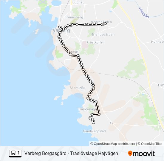 1 Rutt: Tidtabeller, Hållplatser & Kartor - Varberg Borgasgård (Uppdaterat)