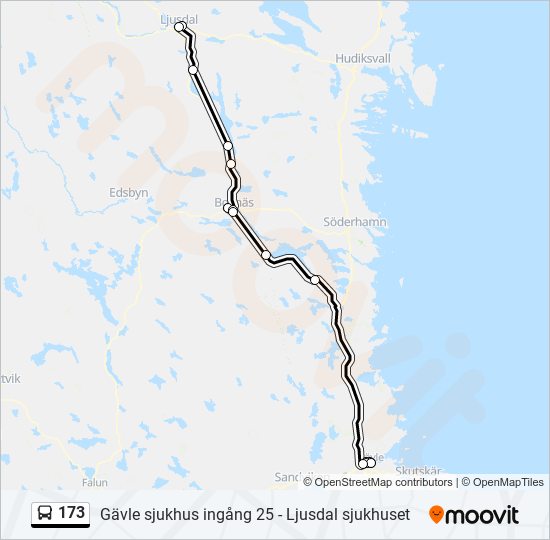 173 Rutt: Tidtabeller, Hållplatser & Kartor - Gävle Sjukhus Ingång 25 ...
