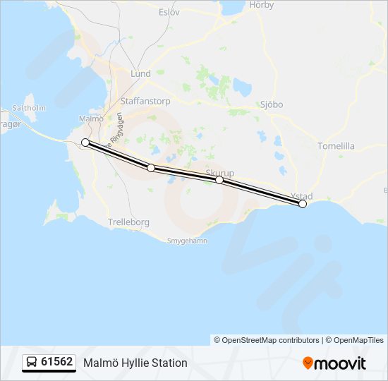 61562 Rutt: Tidtabeller, Hållplatser & Kartor - Malmö Hyllie Station ...