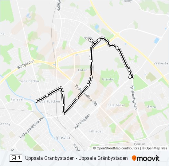 1 Rutt: Tidtabeller, Hållplatser & Kartor - Uppsala Fyrishov (Uppdaterat)