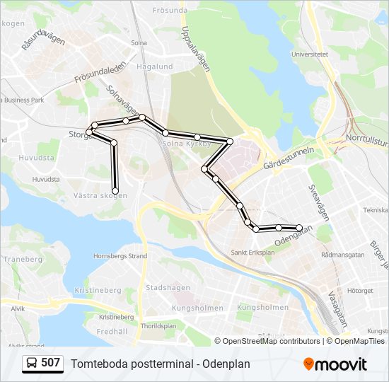 507 Rutt: Tidtabeller, Hållplatser & Kartor - Odenplan (Uppdaterat)