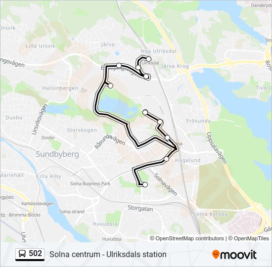 502 Rutt: Tidtabeller, Hållplatser & Kartor - Solna Centrum (Uppdaterat)