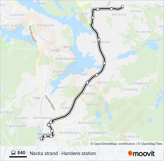 840 Rutt: Tidtabeller, Hållplatser & Kartor - Tyresö Centrum (Uppdaterat)