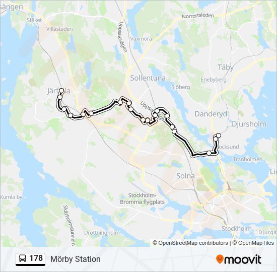 178 Rutt: Tidtabeller, Hållplatser & Kartor - Mörby Station (Uppdaterat)
