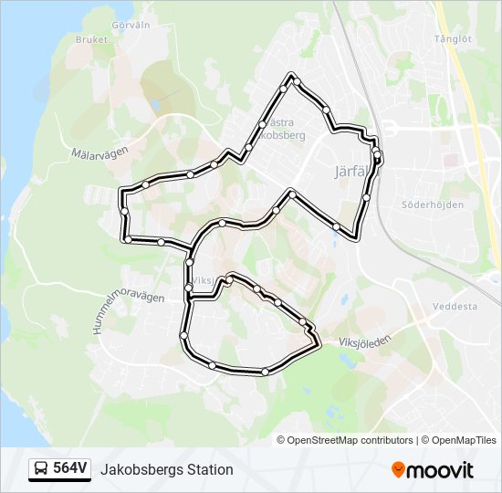564v Rutt: Tidtabeller, Hållplatser & Kartor - Jakobsbergs Station ...