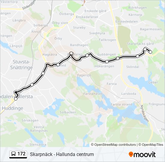 172 Rutt: Tidtabeller, Hållplatser & Kartor - Huddinge Station (Uppdaterat)